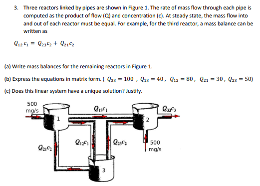 Solved 3. Three reactors linked by pipes are shown in Figure | Chegg.com