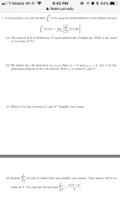 Solved "il T-Mobile Wi-Fi令 e 1 * 64% 6:42 PM ilearn.ucr.edu | Chegg.com