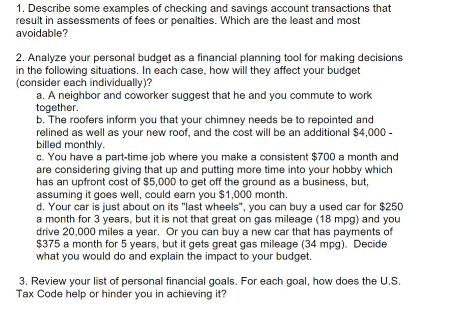 Solved 1. Describe some examples of checking and savings | Chegg.com