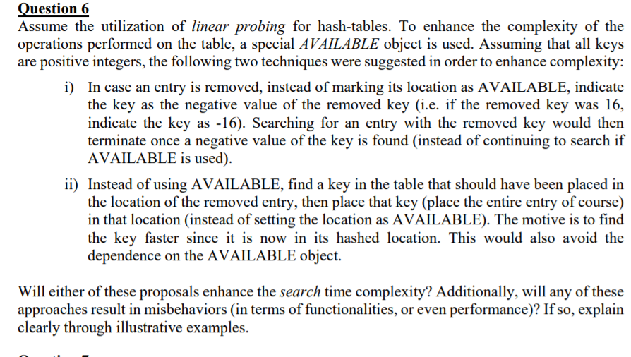 Question 6 Assume the utilization of linear probing | Chegg.com