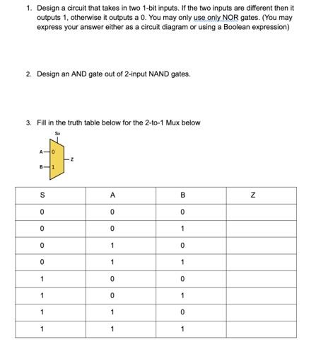 Solved 1 Design A Circuit That Takes In Two 1 Bit Inputs 9544