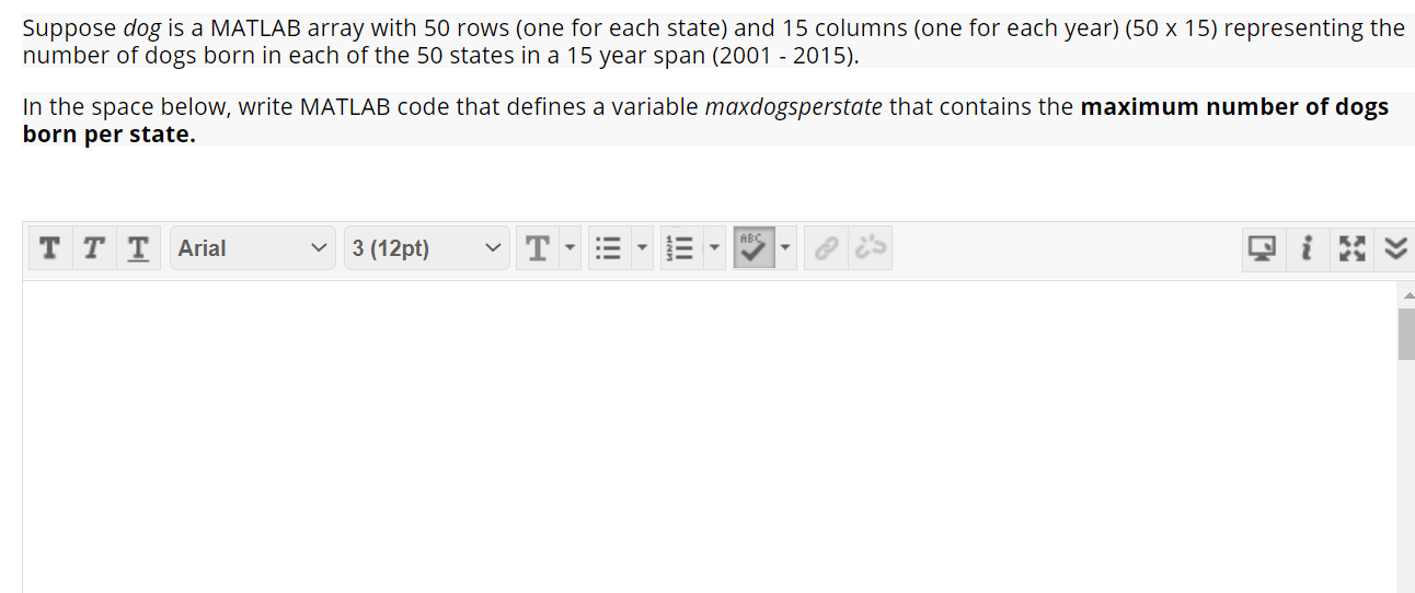Solved Suppose dog is a MATLAB array with 50 rows (one for | Chegg.com