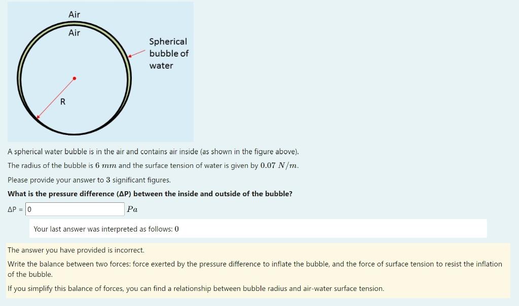 Solved Air Air Spherical bubble of water R A spherical water | Chegg.com