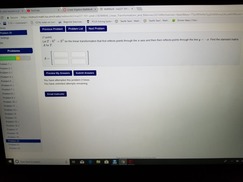 Solved Linear Algebra WeBWork × >?WeBWorK : ma227-101-1 x k, | Chegg.com