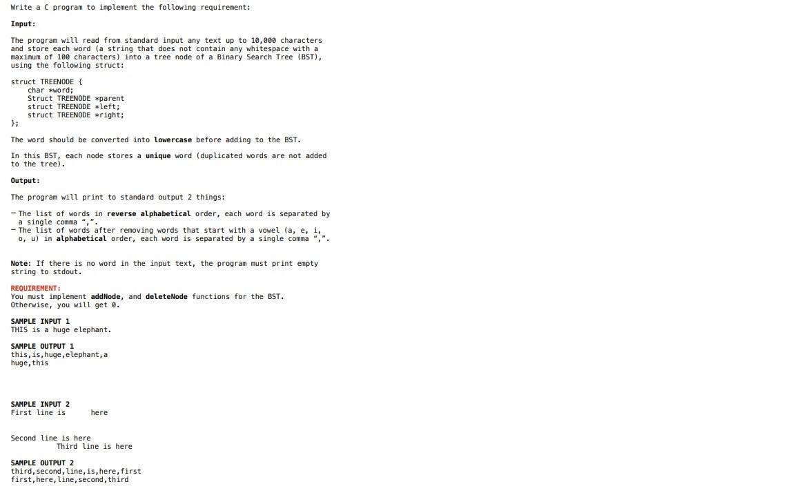 Solved Write a C program to implement the following | Chegg.com