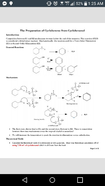 Cyclohexene from Cyclohexanol dehydration reaction | Chegg.com