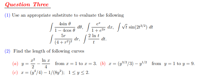 Solved (1) Use an appropriate substitute to evaluate the | Chegg.com