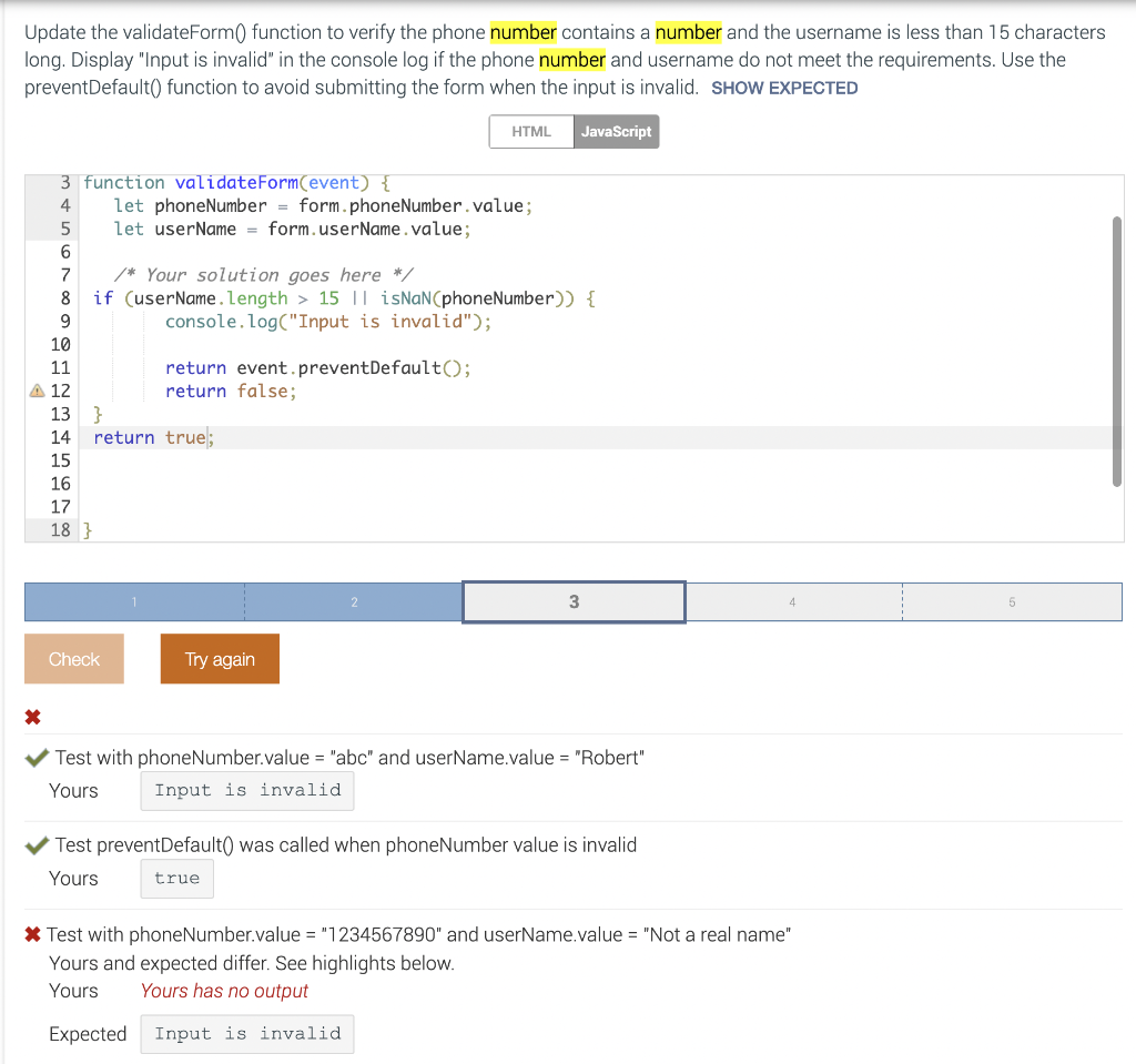 Solved Update the validateForm() function to verify the | Chegg.com