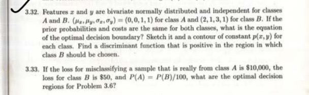 Solved 3.32. Features x and y are bivariate normally | Chegg.com