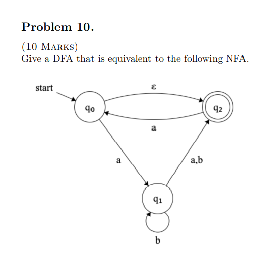 Solved Problem 10. (10 MARKS) Give a DFA that is equivalent | Chegg.com