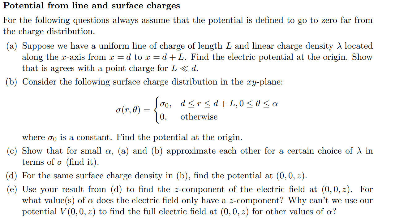 Solved Potential from line and surface charges For the | Chegg.com