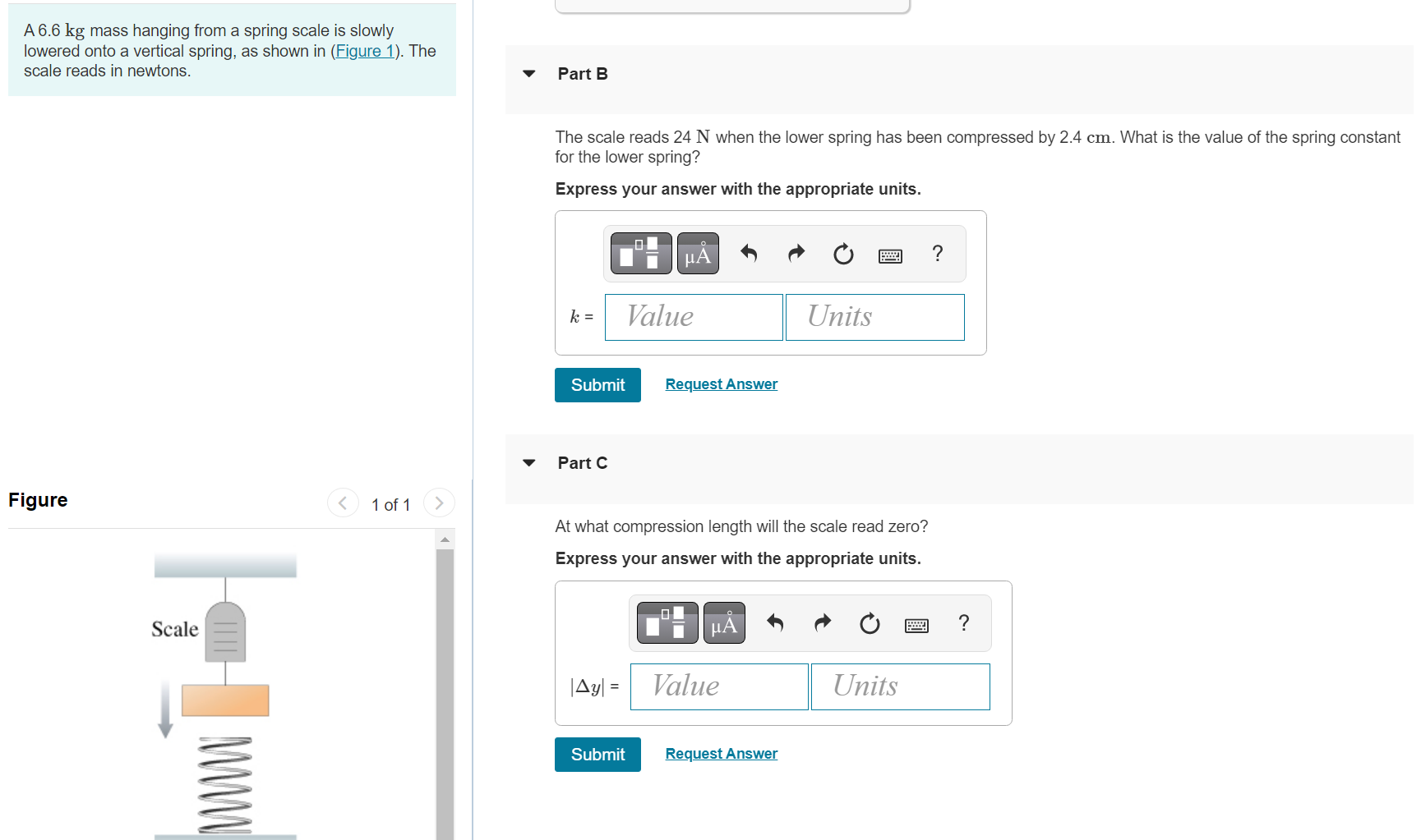 Solved A 6.6 kg mass hanging from a spring scale is slowly | Chegg.com