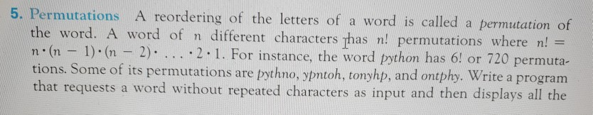 Solved 5. Permutations A reordering of the letters of a word | Chegg.com