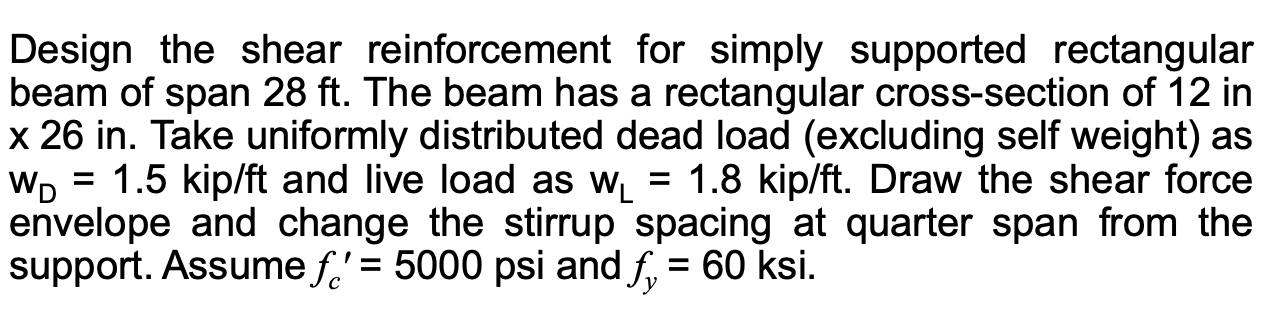 Solved Design the shear reinforcement for simply supported | Chegg.com