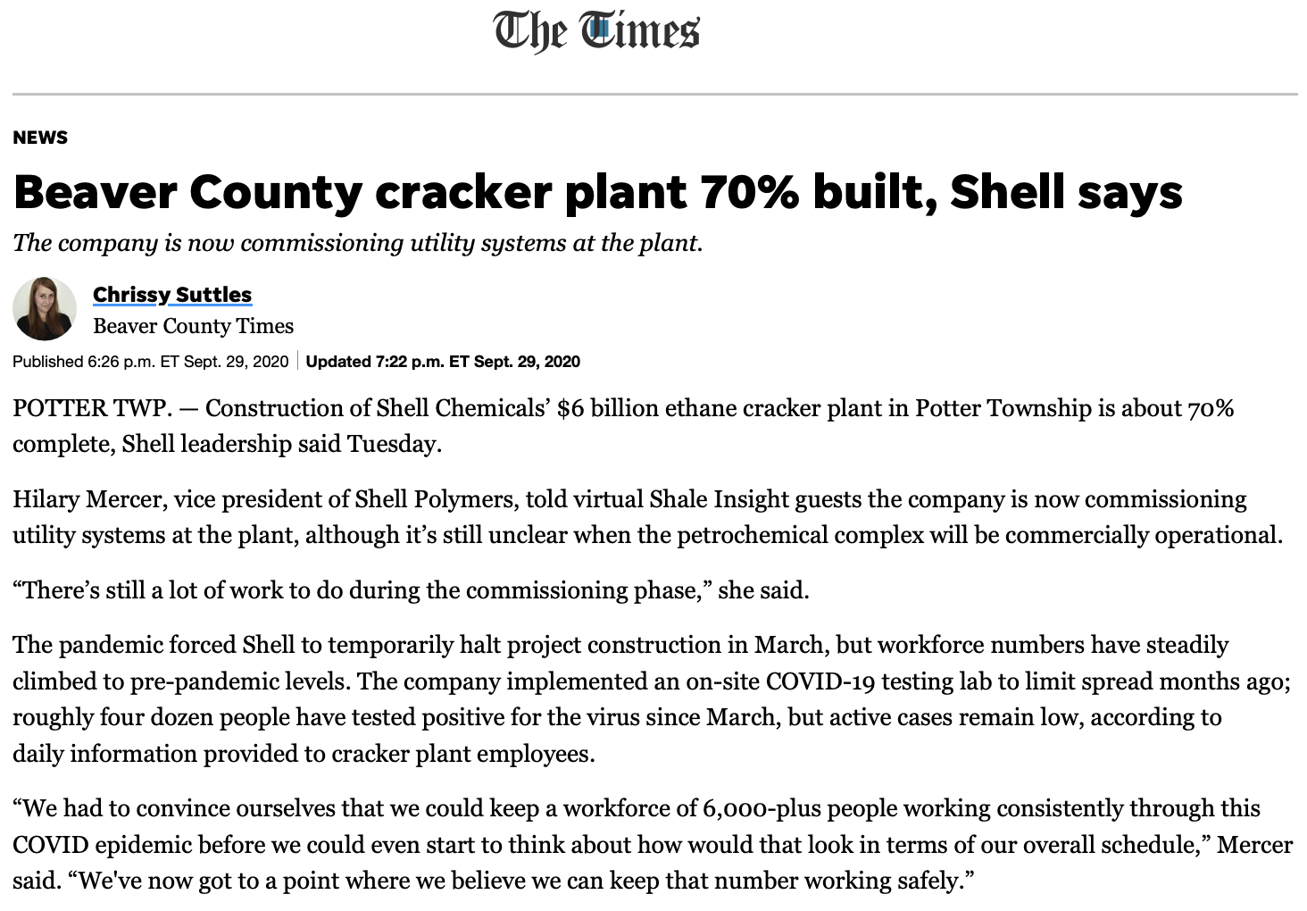 Solved Beaver County cracker plant 70% built, Shell says The | Chegg.com