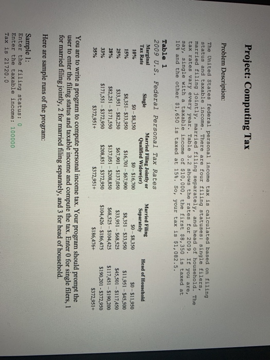 Solved Project: Computing Tax Problem Description: The | Chegg.com