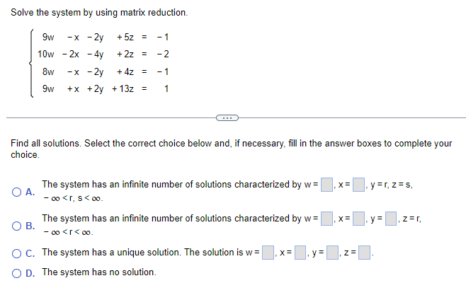 Solved Solve the system by using matrix reduction. | Chegg.com