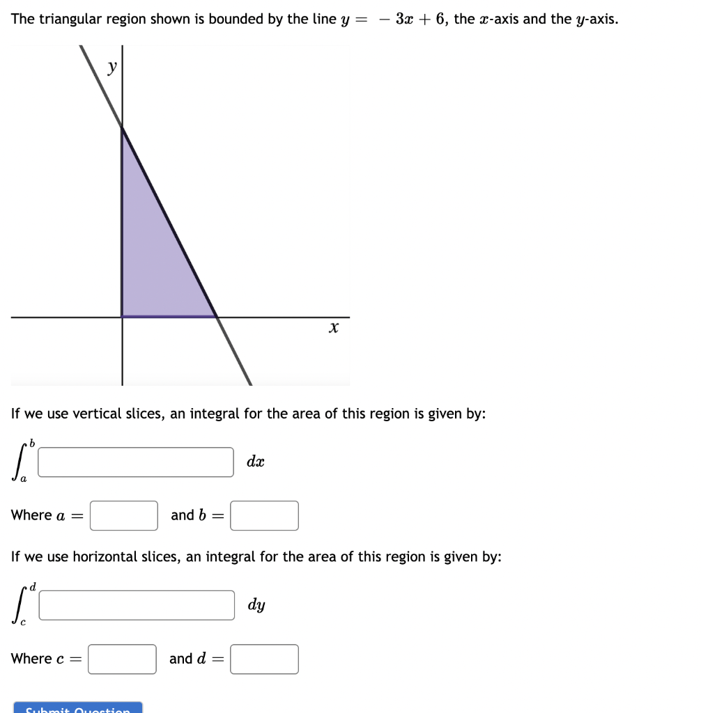 Solved The triangular region shown is bounded by the line | Chegg.com