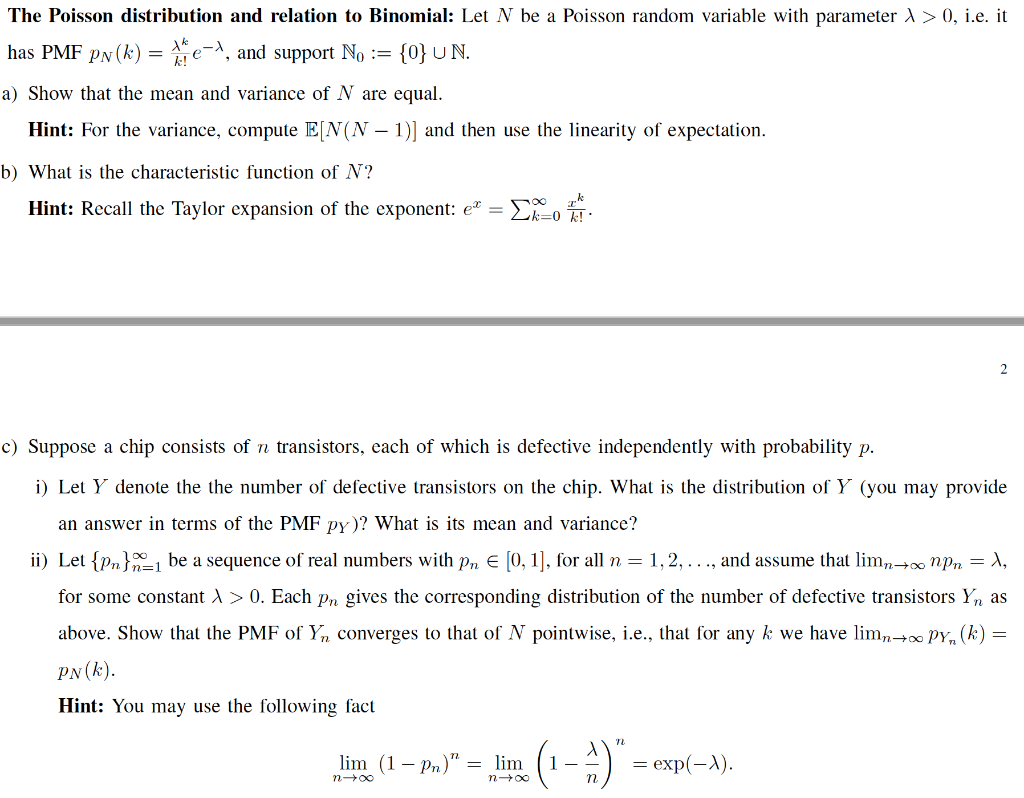 Solved The Poisson distribution and relation to Binomial: | Chegg.com