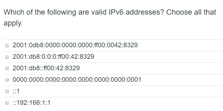 Solved Which of the following are valid IPv6 addresses? | Chegg.com