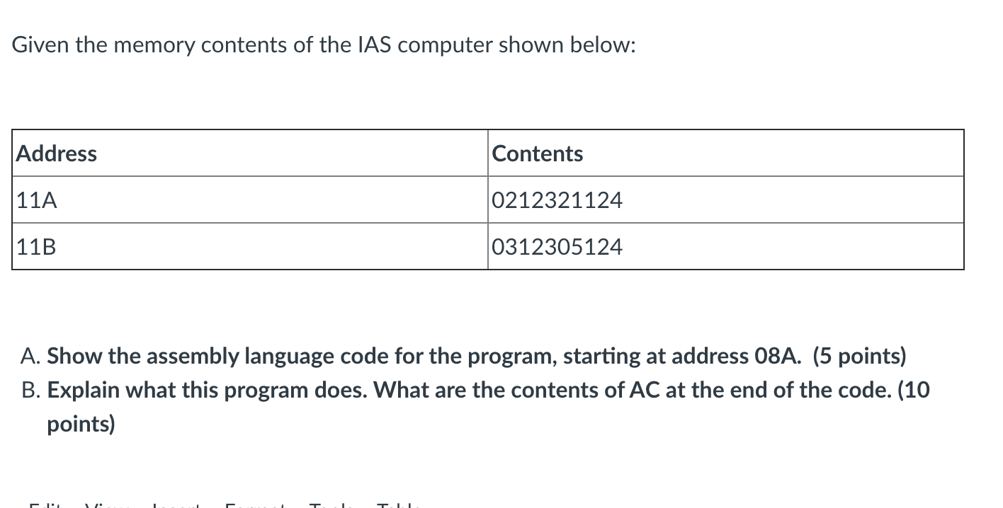 Solved Given the memory contents of the IAS computer shown | Chegg.com