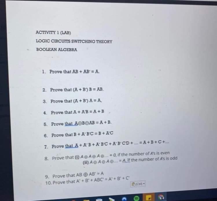 Solved Activity 1 Lab Logic Circuits Switching Theory 1204