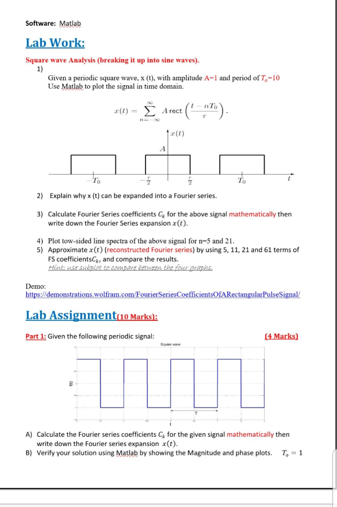 Solved Software: Matlab Lab Work: Square wave Analysis | Chegg.com