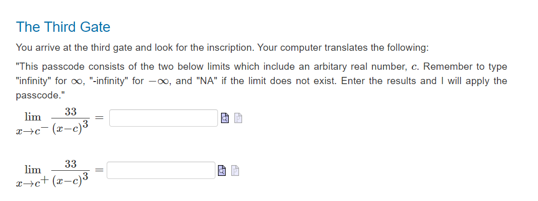 Solved The Third GateYou arrive at the third gate and look | Chegg.com