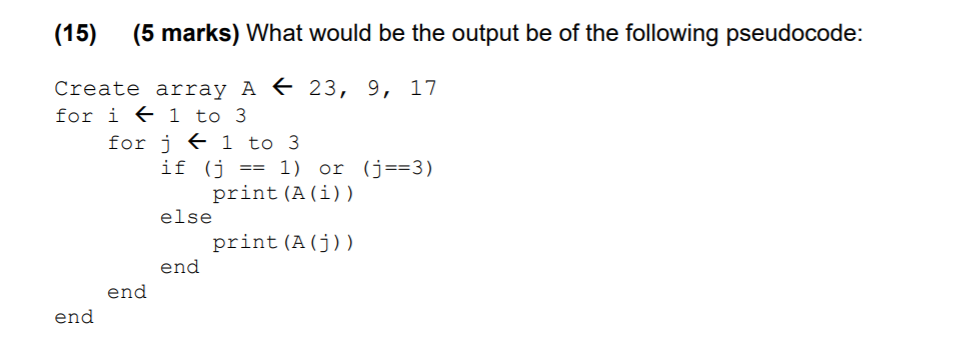 Solved (15) (5 marks) What would be the output be of the | Chegg.com