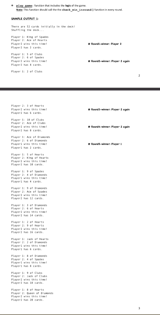 Solved 1. PIAY A GAME WITH CARDS Write a program cardgame-py | Chegg.com