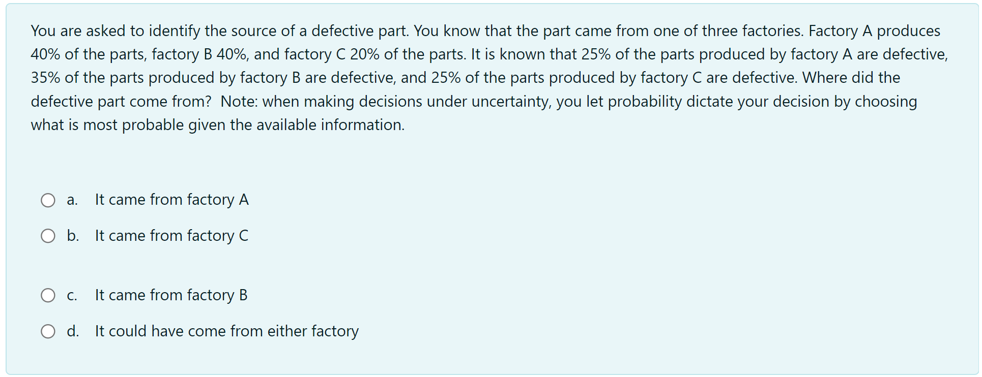Solved You are asked to identify the source of a defective | Chegg.com