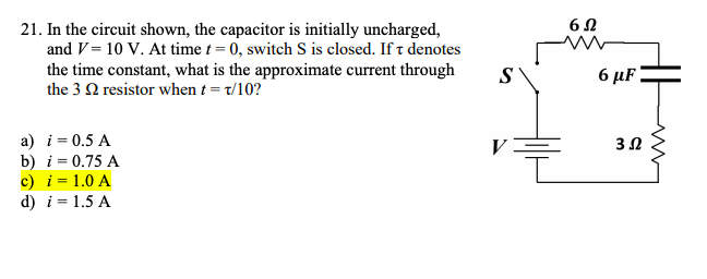 Solved 62 21. In the circuit shown, the capacitor is | Chegg.com