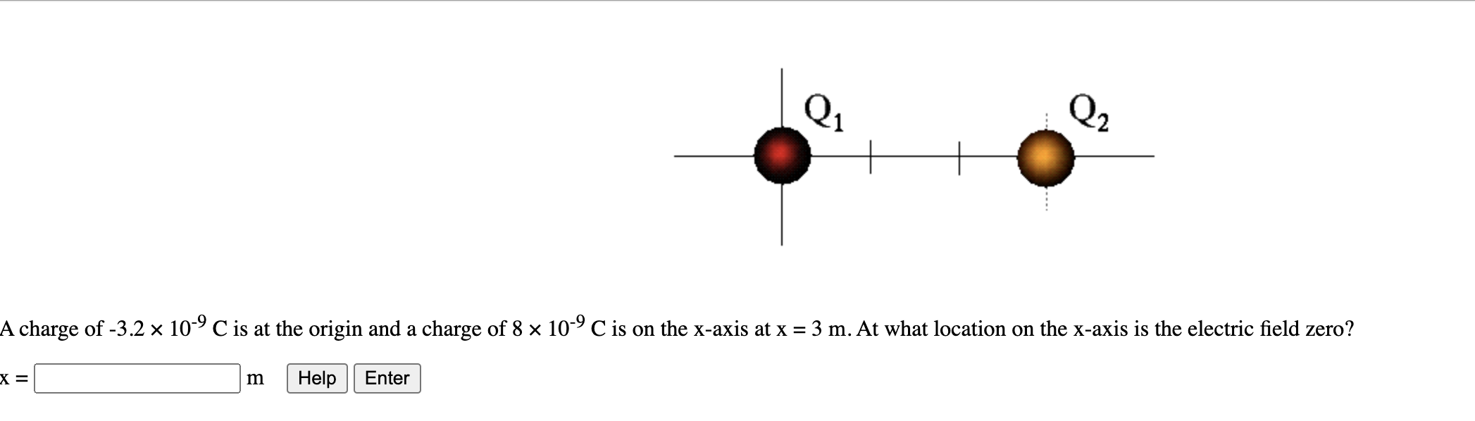 Solved charge of −3.2×10−9C is at the origin and a charge of | Chegg.com