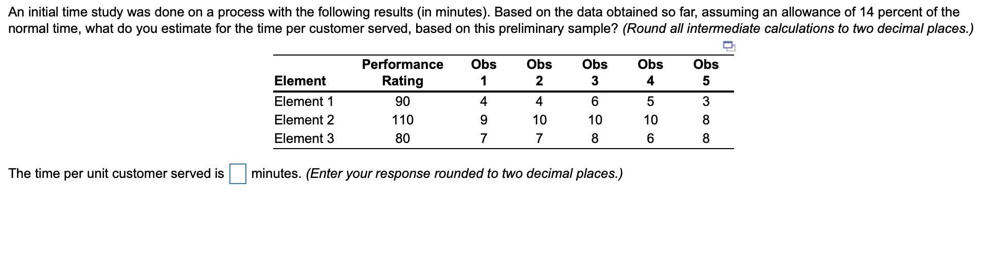 Solved An initial time study was done on a process with the | Chegg.com