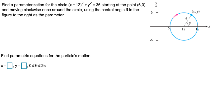 Solved Find a parameterization for the circle (x-12) + y = | Chegg.com