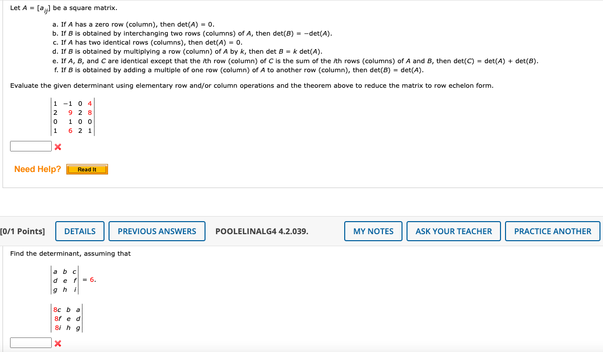 Solved Let A=[aij] be a square matrix. a. If A has a zero | Chegg.com