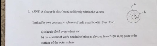 Solved A charge is distributed uniformly within the volume | Chegg.com