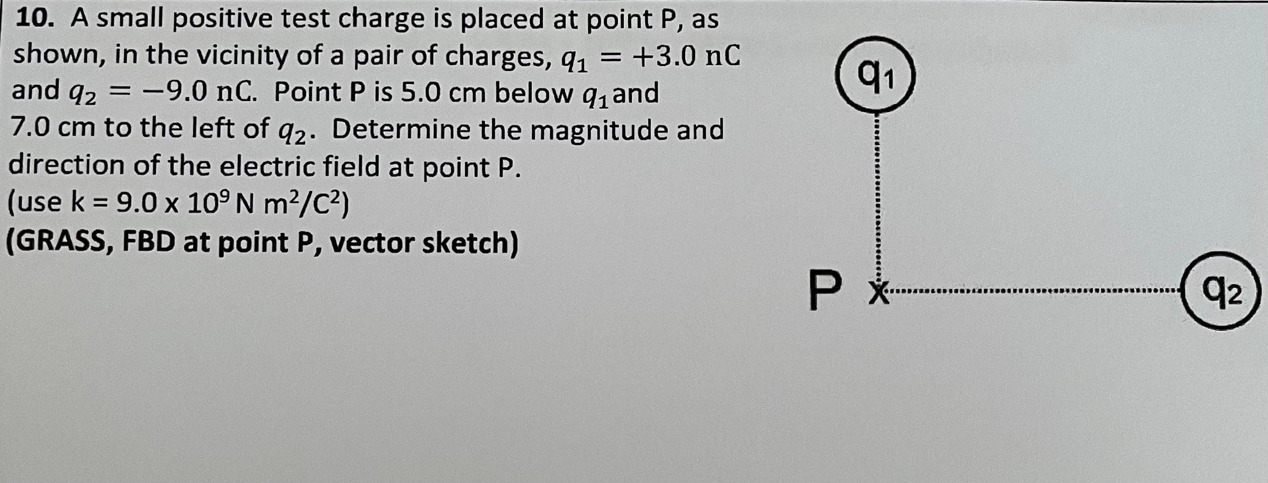 Solved 91 10. A small positive test charge is placed at | Chegg.com