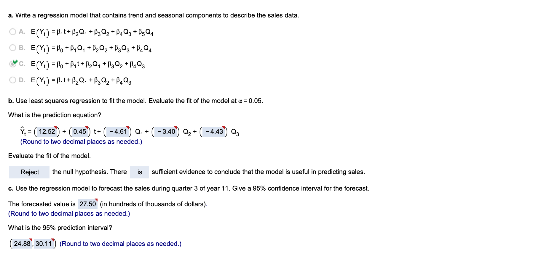 Solved Retail sales in quarters 1-4 over a 10-year period | Chegg.com