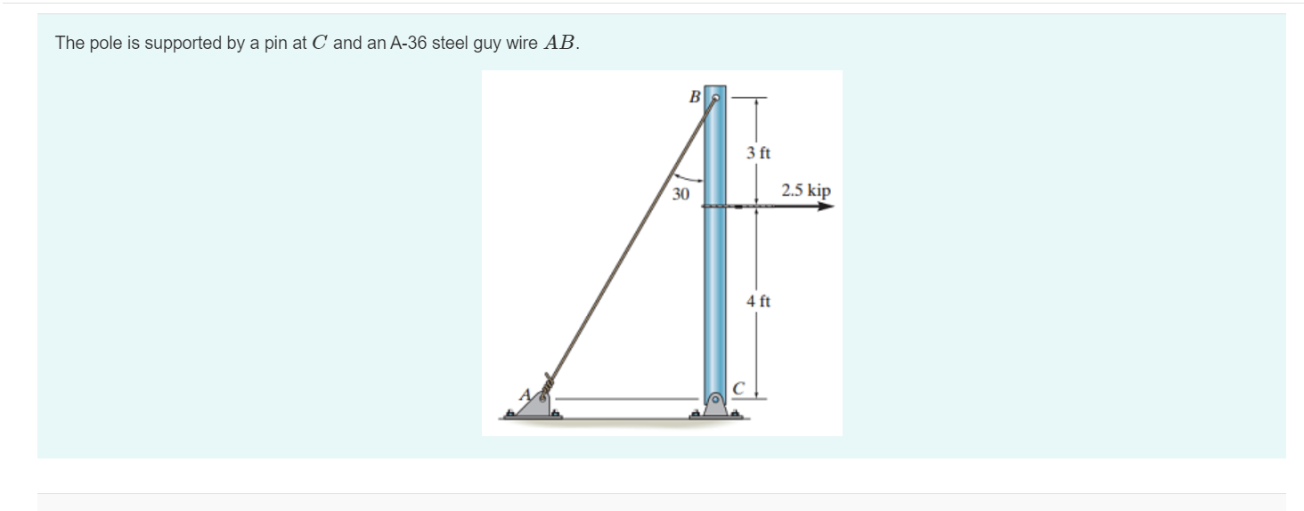 Solved The pole is supported by a pin at C and an A−36 steel | Chegg.com