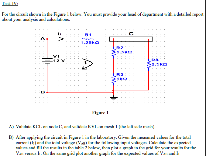 Solved Task IV: For the circuit shown in the Figure 1 below. | Chegg.com