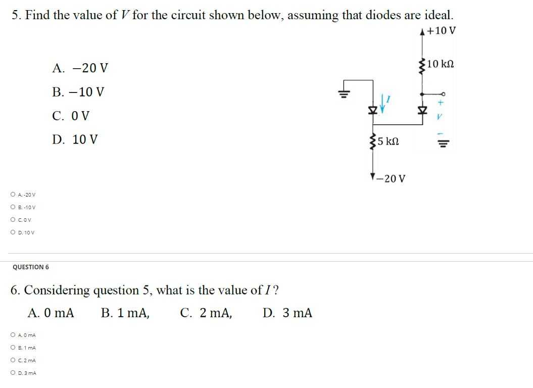 Solved 5. Find the value of V for the circuit shown below, | Chegg.com