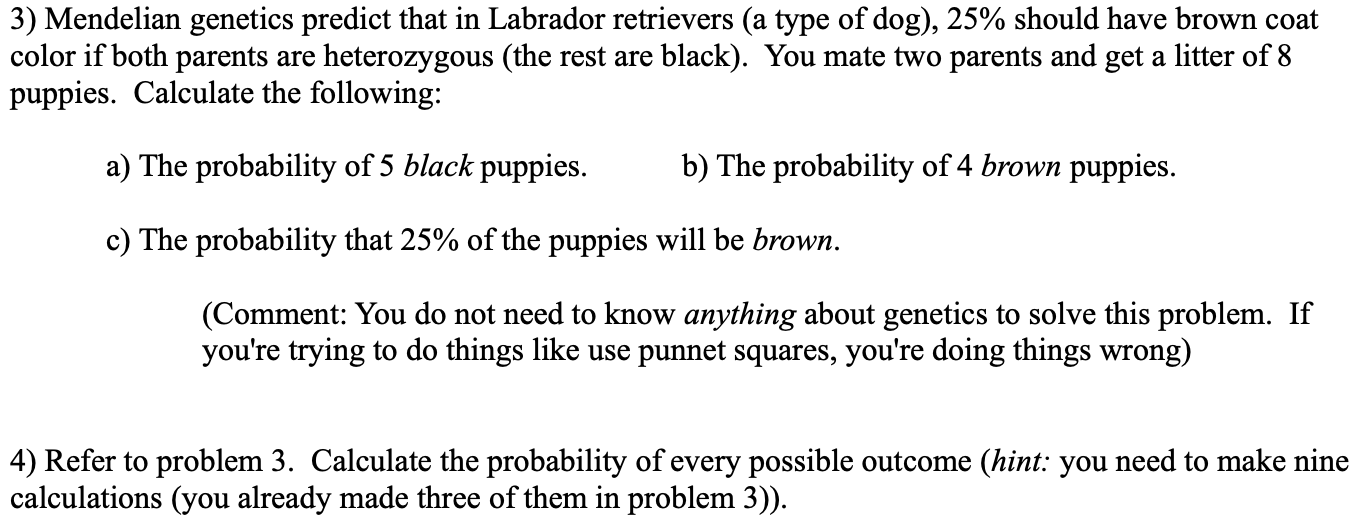 Solved 3) Mendelian genetics predict that in Labrador | Chegg.com