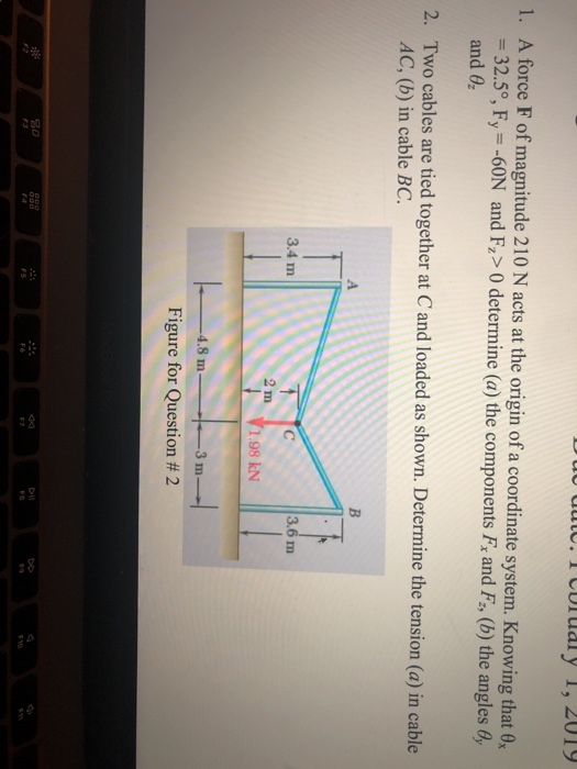 Solved 1 A Force F Of Magnitude 210 N Acts At The Origin Of