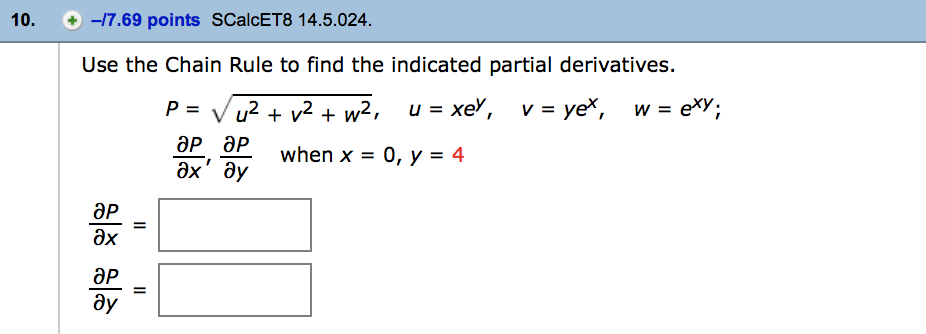 Solved 10. + -17.69 points SCalcET8 14.5.024 Use the Chain | Chegg.com