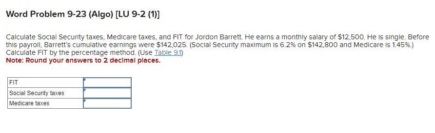 Solved Calculate Social Security taxes, Medicare taxes, and | Chegg.com