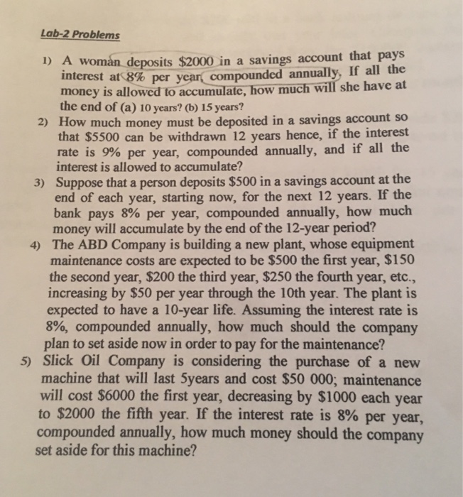 Solved Lab-2 Problems deposits $2000 in a savings account | Chegg.com