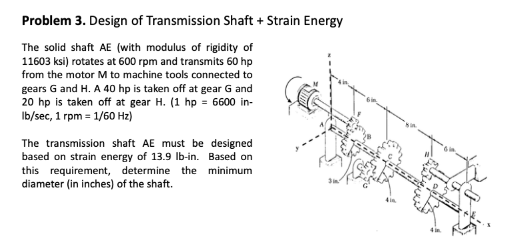 Solved Problem 3. Design of Transmission Shaft + Strain | Chegg.com