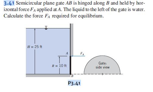 Solved 3.41 Semicircular plane gate AB is hinged along B and | Chegg.com