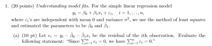 Solved (20 points) Understanding model fits. For the simple | Chegg.com